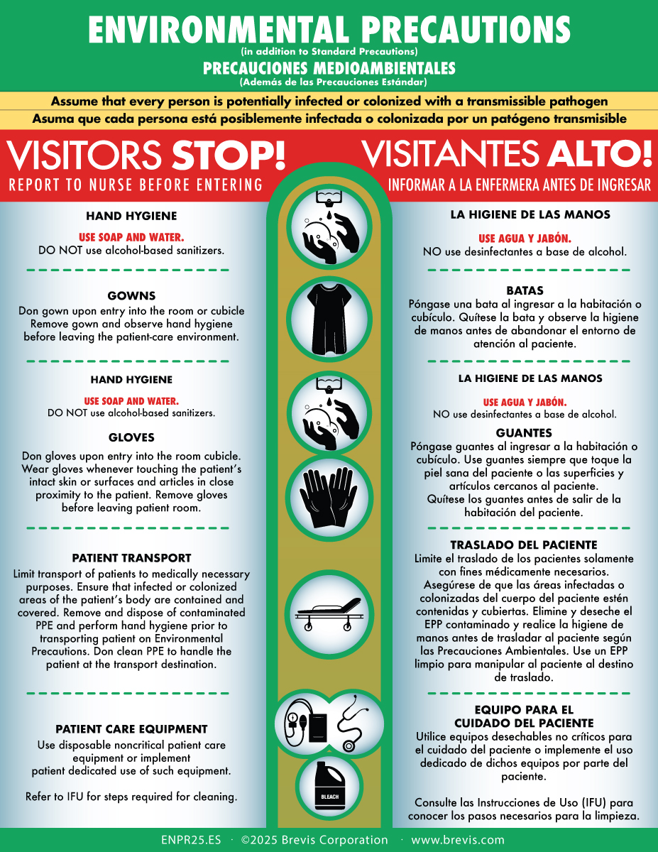 Environmental Precautions 2025 in English and Spanish - Laminated - Brevis