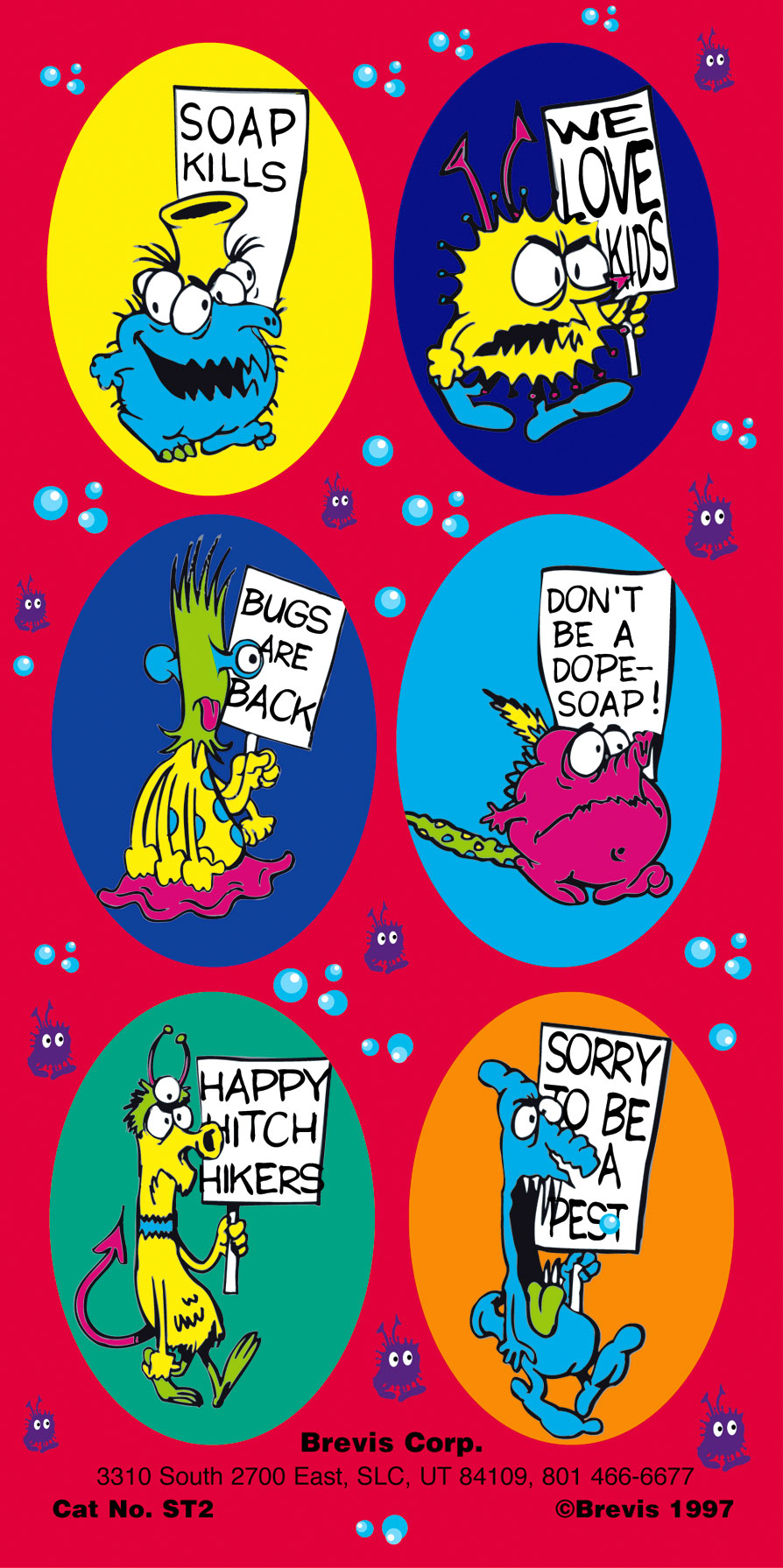 Sticker page with assortment of Revolting Germs - Brevis