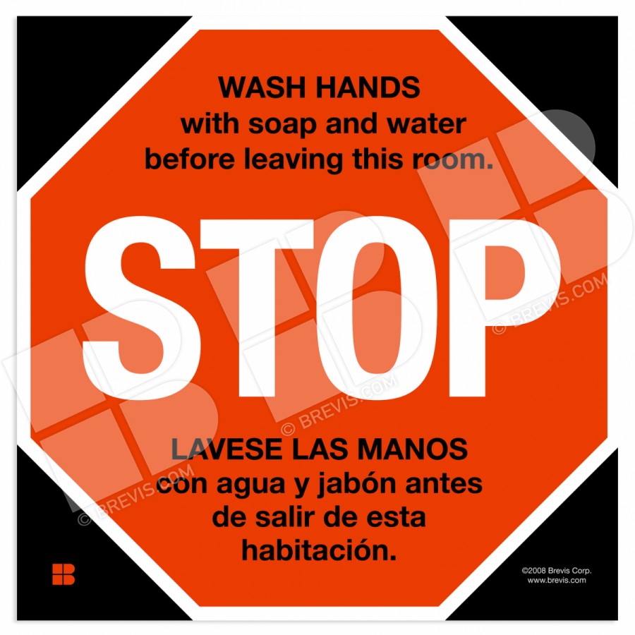 STOP Sign Wash Hands in English/Spanish - Brevis